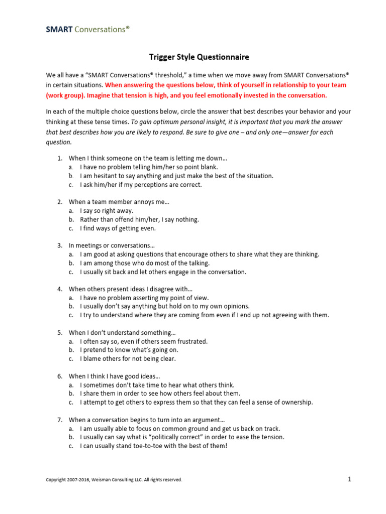 Trigger Style Questionnaire | PDF