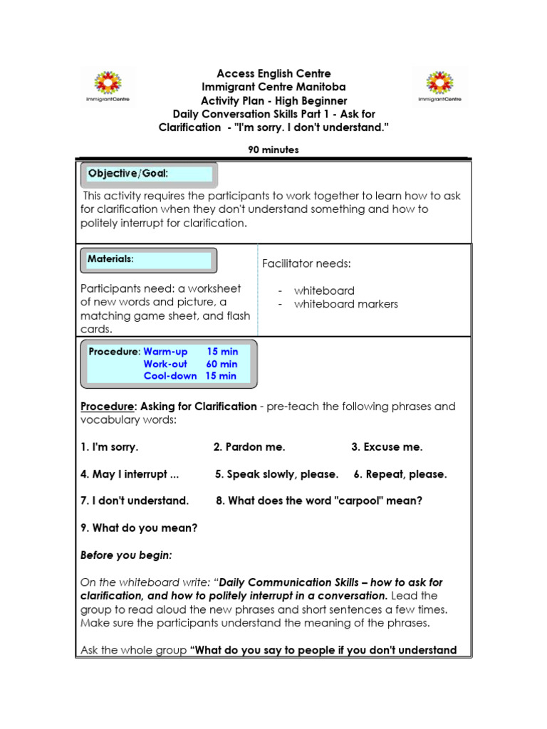 Asking for Clarification Activities | PDF