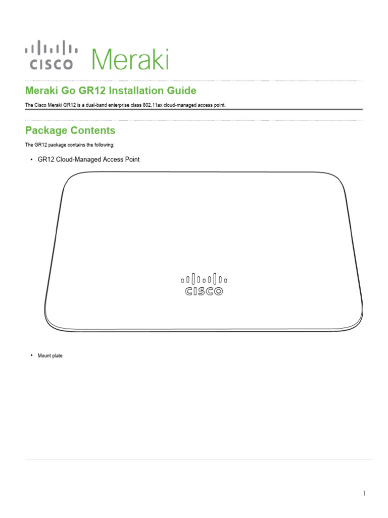 Meraki Go GR12 Installation Guide | PDF | Ip Address | Electromagnetic ...