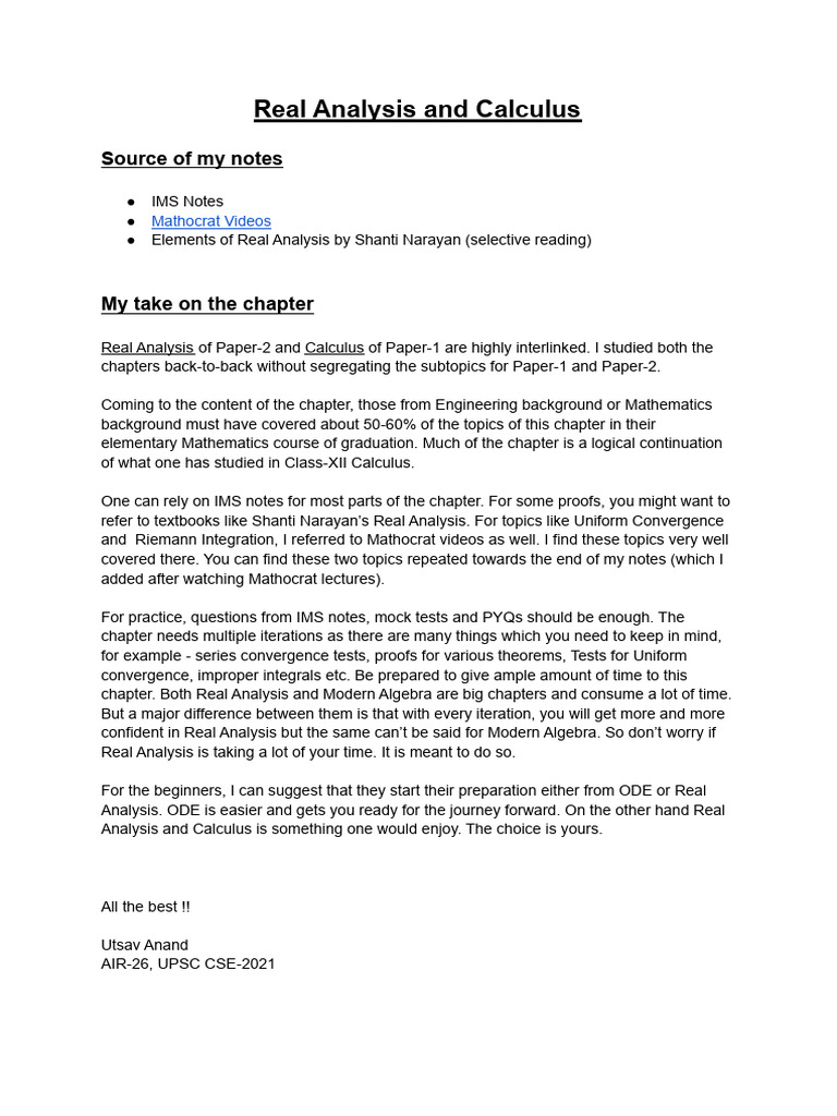 Real Analysis and Calculus | PDF