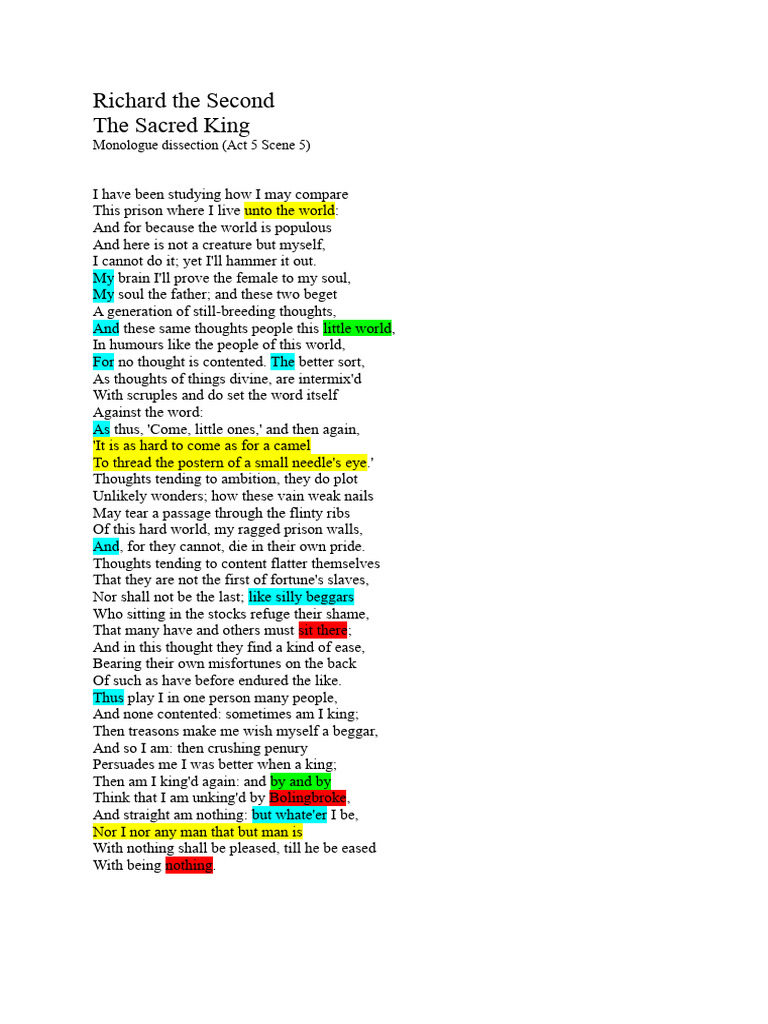 Richard The Second Monologue Disection Usable | PDF