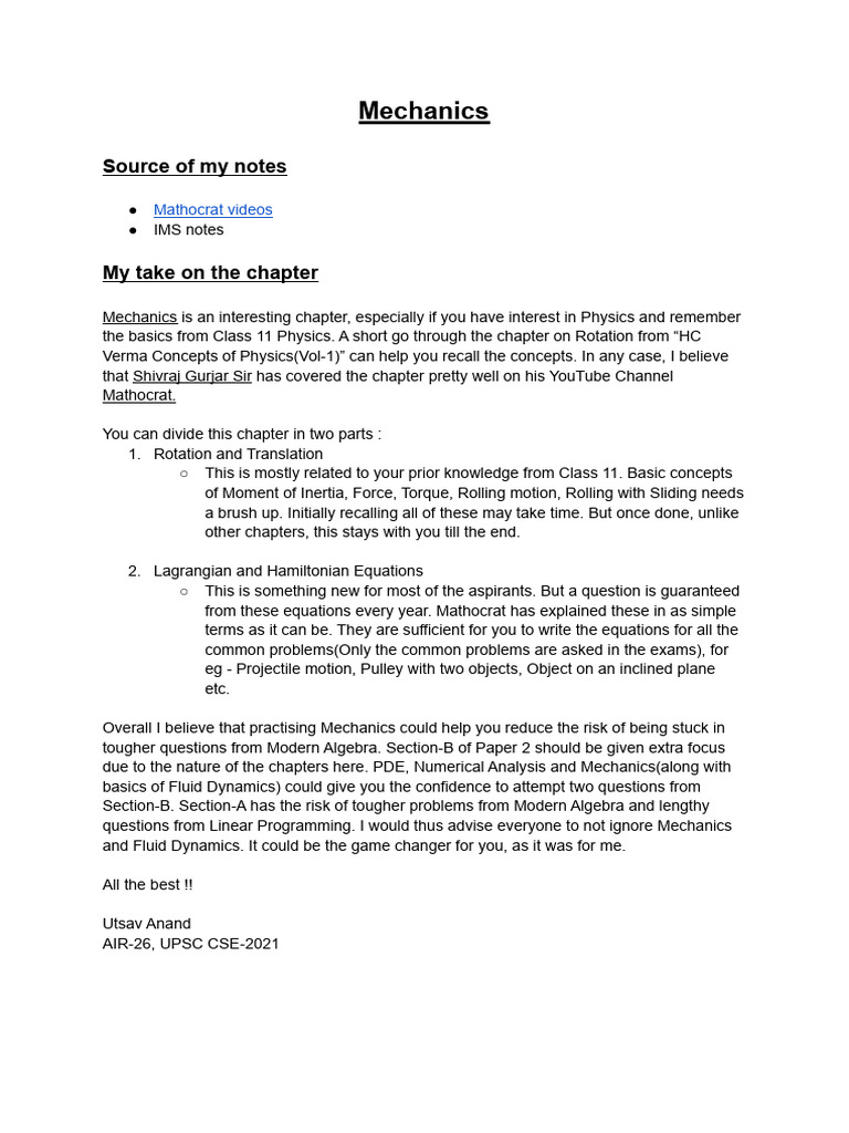 Mechanics | PDF | Mechanics | Equations