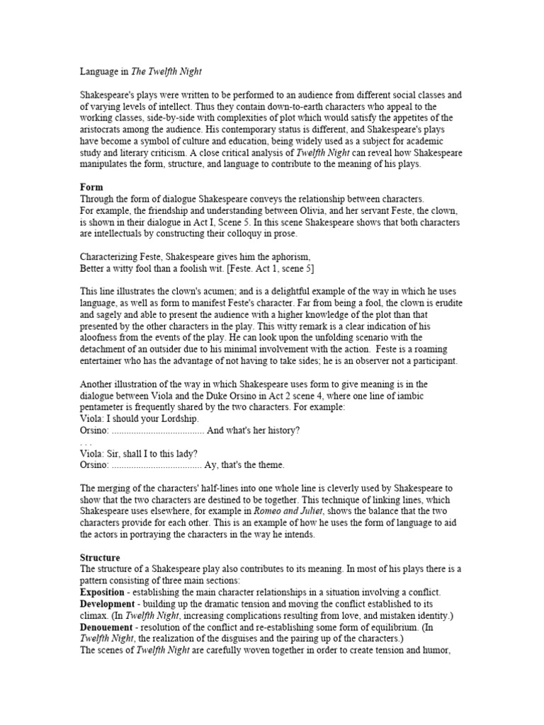 Language in Twelfth Night | PDF | Twelfth Night | William Shakespeare