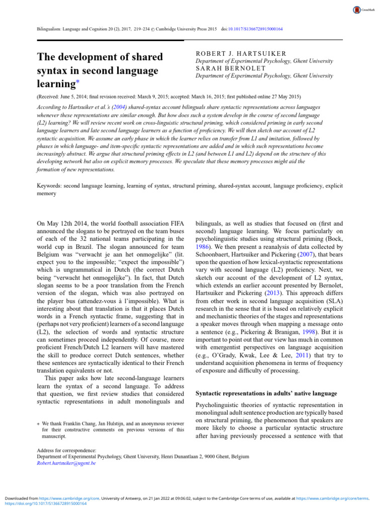 Hartsuikerand Bernolet 2017 | PDF | Second Language Acquisition | Priming (Psychology)