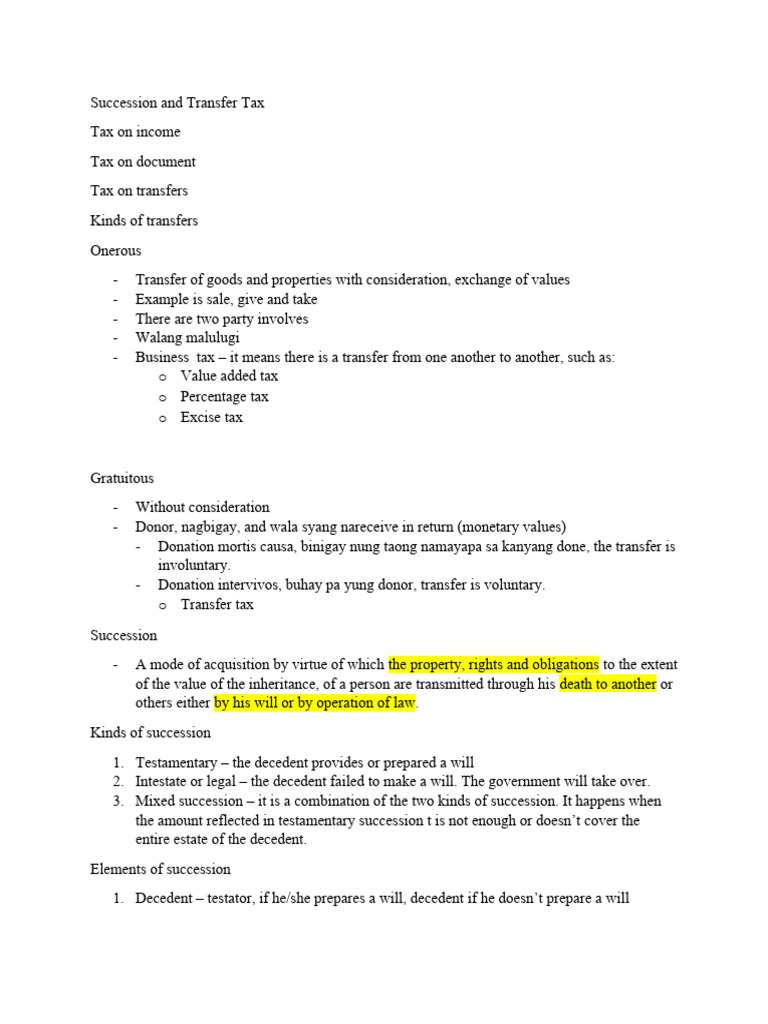 Succession and Transfer Tax | PDF