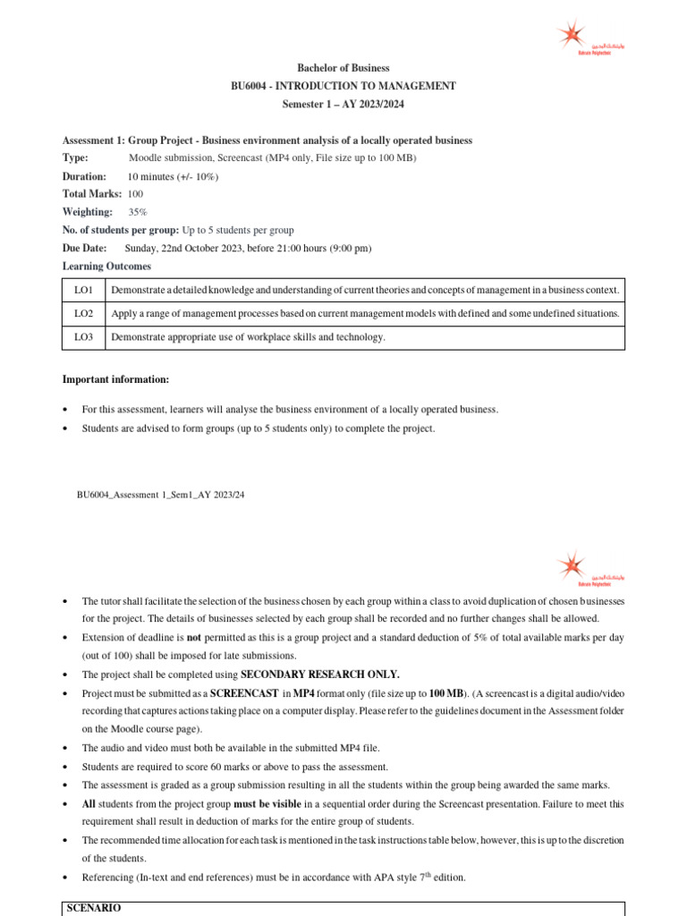 1 - BU6004 - A1 Instructions - S1 - 23-24 | PDF | Business | Computers