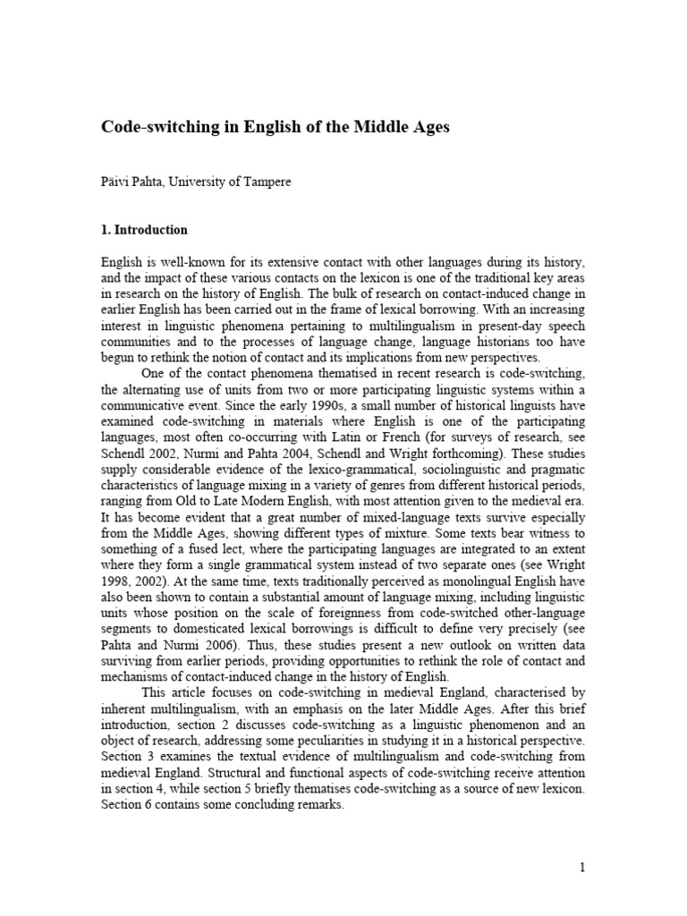 Code-Switching in English (Pahta) | PDF | Clause | Linguistics