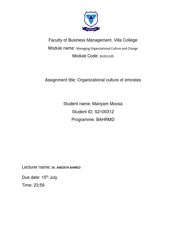 Faculty of Business Management, Villa College Module Name: Module Code | Download Free PDF ...