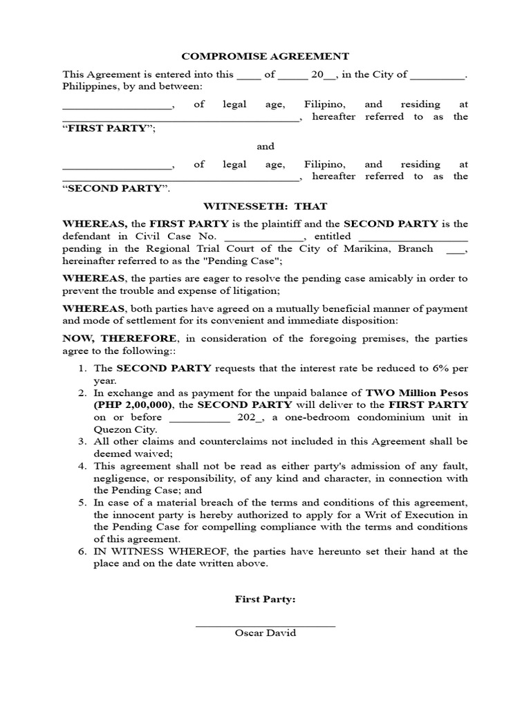 Compromise Agreement DRAFT | PDF | Lawsuit | Common Law