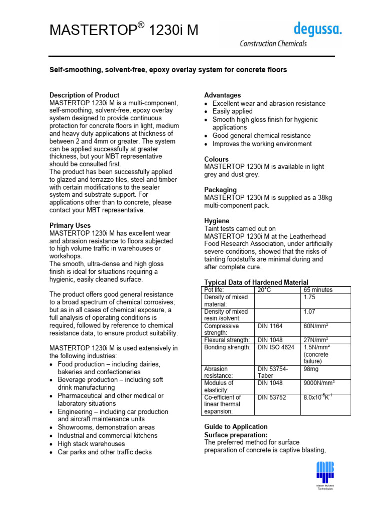 Mastertop 1230i M 12-04 | PDF | Concrete | Epoxy