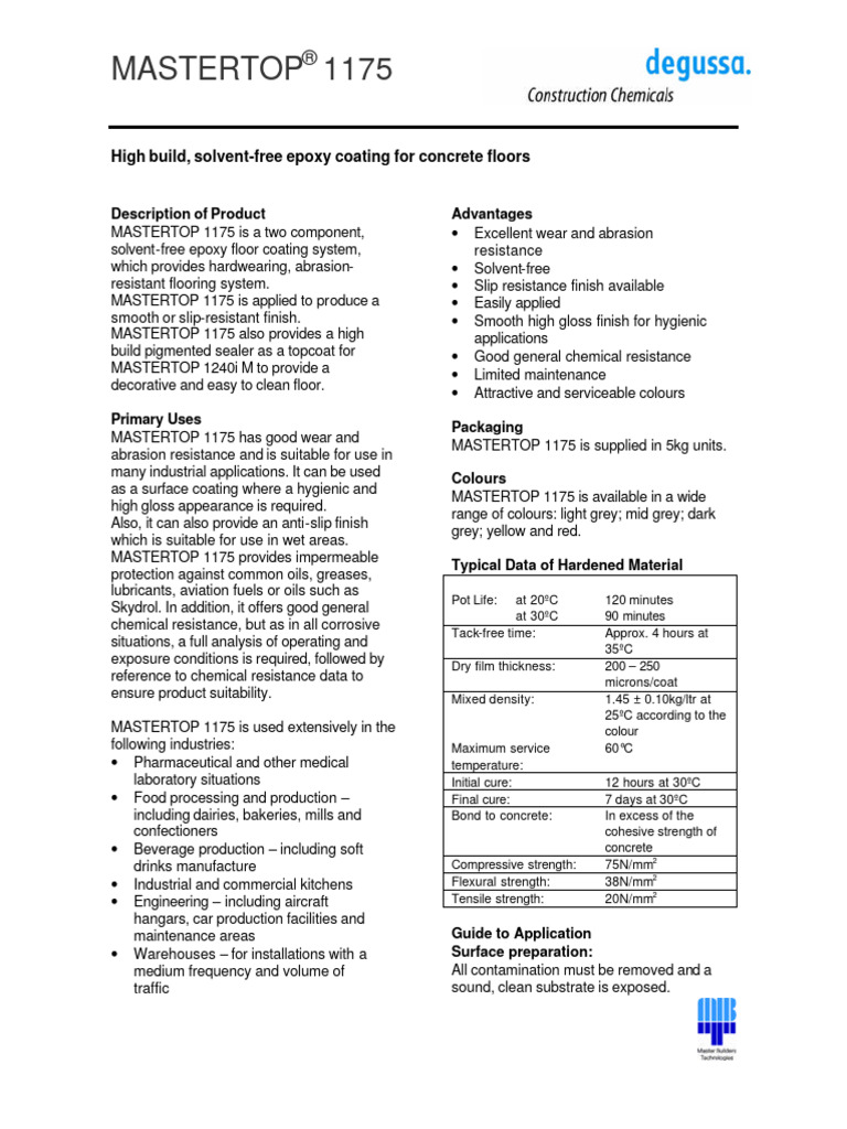 Mastertop 1175 12-04 | Download Free PDF | Concrete | Coating