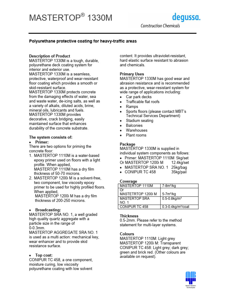 Mastertop 1330m 12-04 | PDF | Paint | Concrete