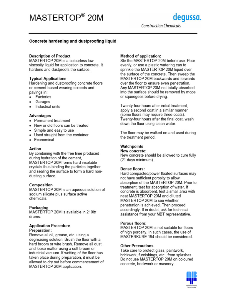 Mastertop 20M 12-04 | PDF | Concrete | Materials