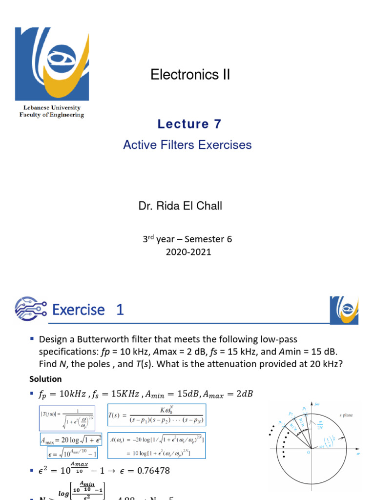 ElectronicII Lecture7 Filters Exercices | PDF | Electronic Filter | Low ...