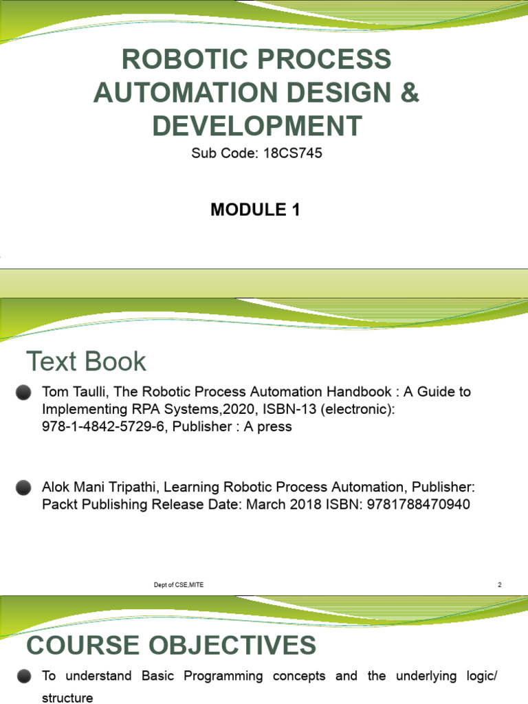 Robotic Process Automation Design & Development 18CS745 Module 1 | PDF ...