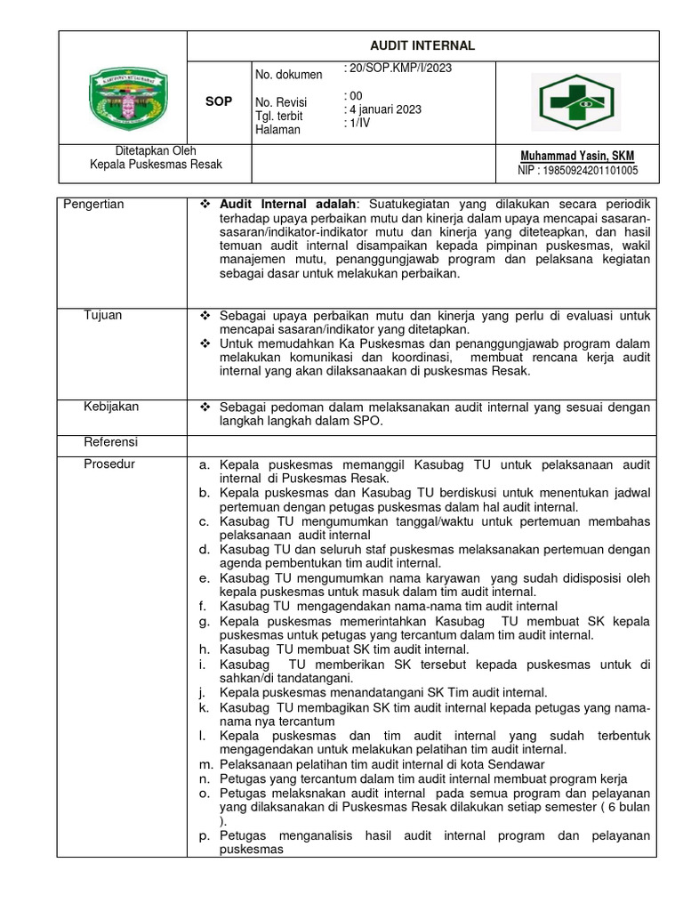 SOP Audit Internal | PDF
