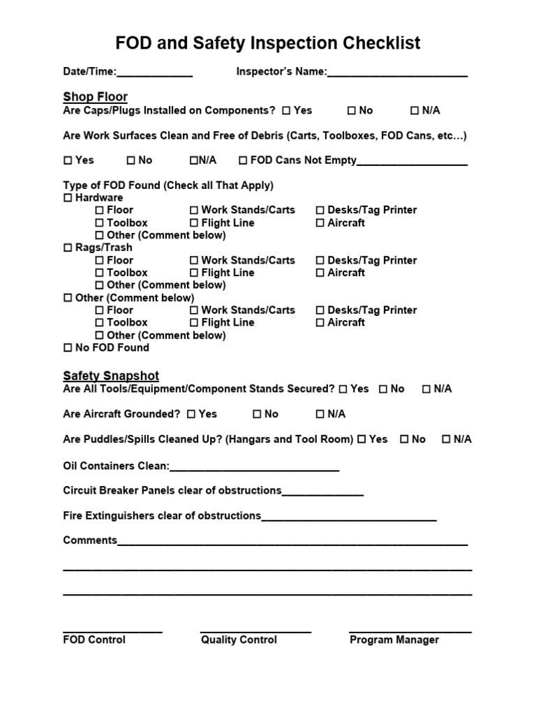 FOD Safety Inspection Checklist | PDF