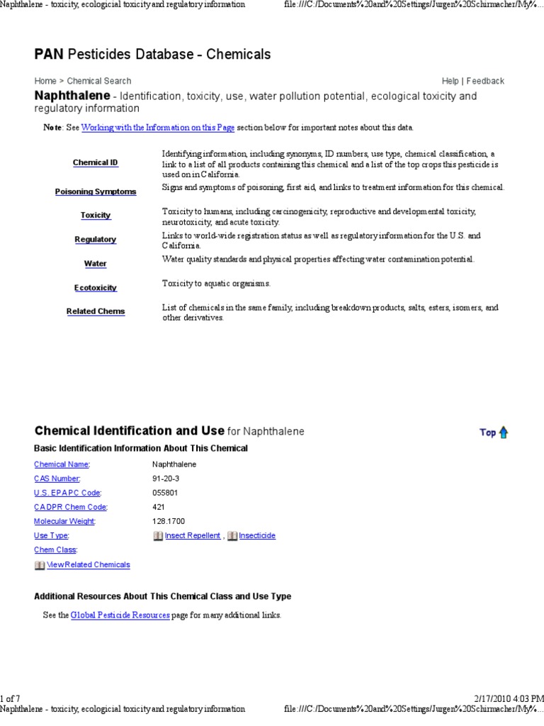 Naphthalene - Toxicity, Eco... | Toxicity | Pesticide