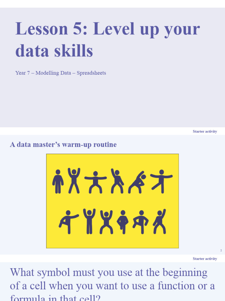 Slides - Year 7 - Modelling Data - Spreadsheets - Lesson 5 | PDF