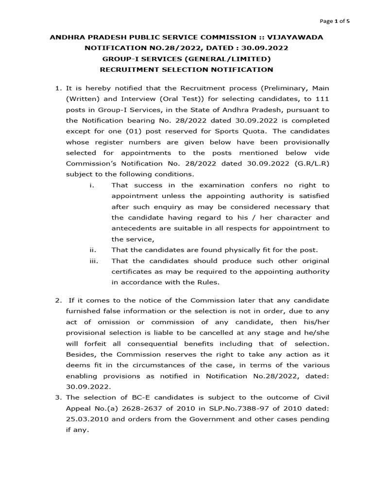 APPSC Group-I Results 2022 | PDF