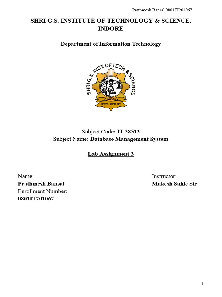 DBMS Lab 3 | Download Free PDF | Databases | Information Science