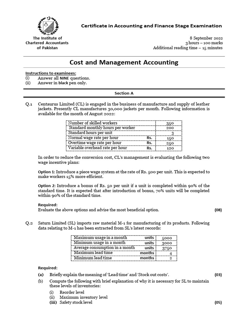 CMA Past Paper 2022 | PDF | Financial Accounting | Business Process
