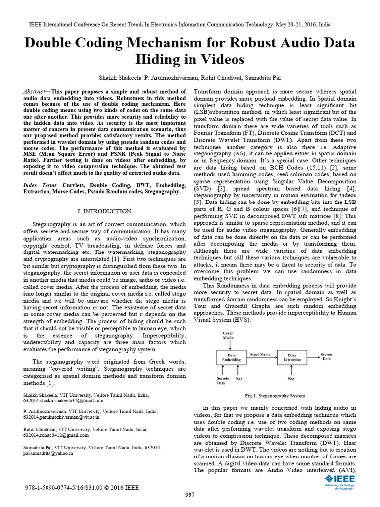 Double Coding Mechanism For Robust Audio Data Hiding in Videos | PDF | Data Compression | Video