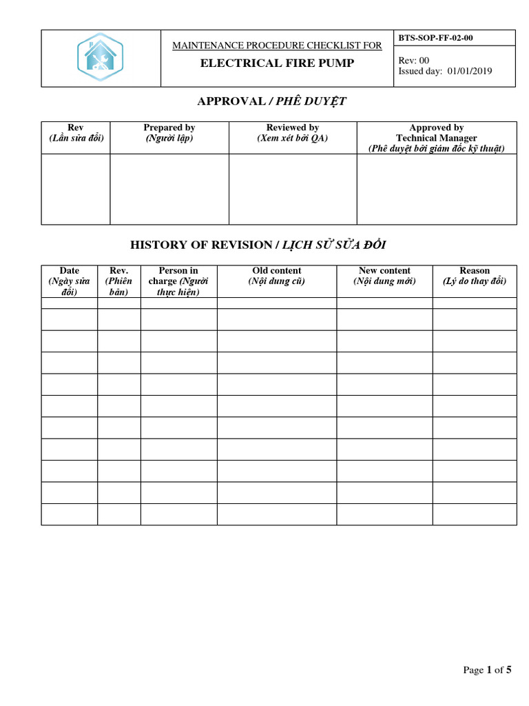 4. Maintenance checklist for Electrical fire pump.docx | PDF