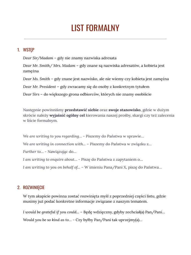 List Formalny - Angielski | PDF