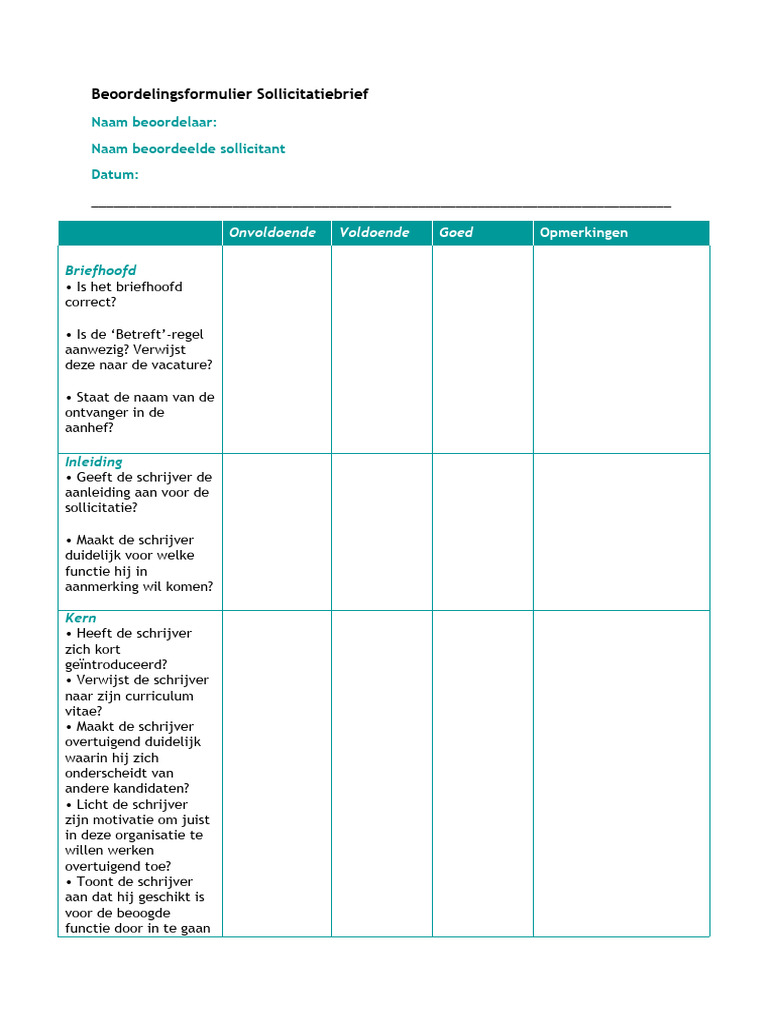 Beoordelingsformulier Sollicitatiebrief | PDF