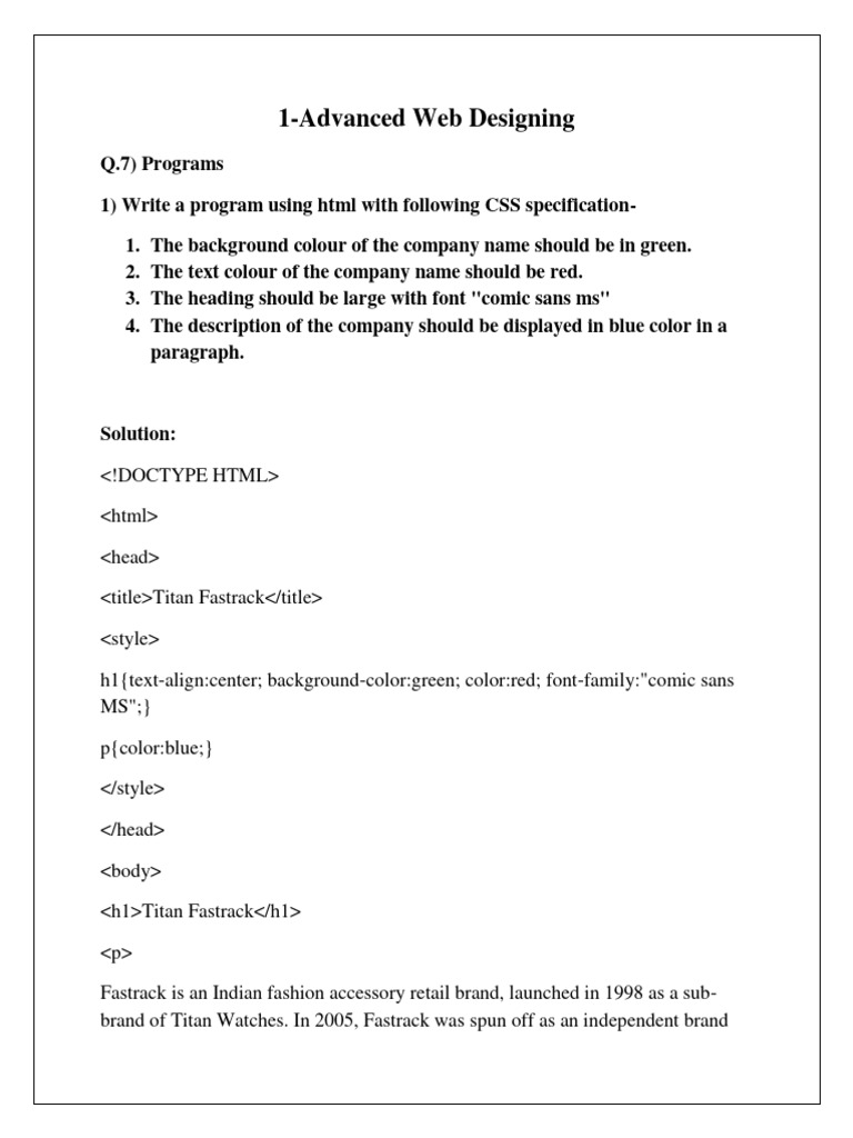 Topic No 1 Advanced Web Designing (Programs) | PDF