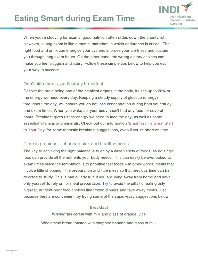 Smart Eating at Exam Time | PDF | Meal | Caffeine