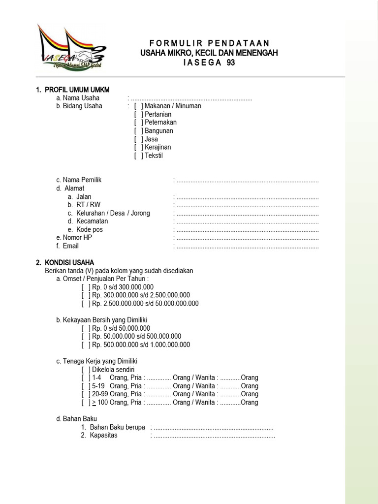 Formulir Pendataan UMKM | PDF