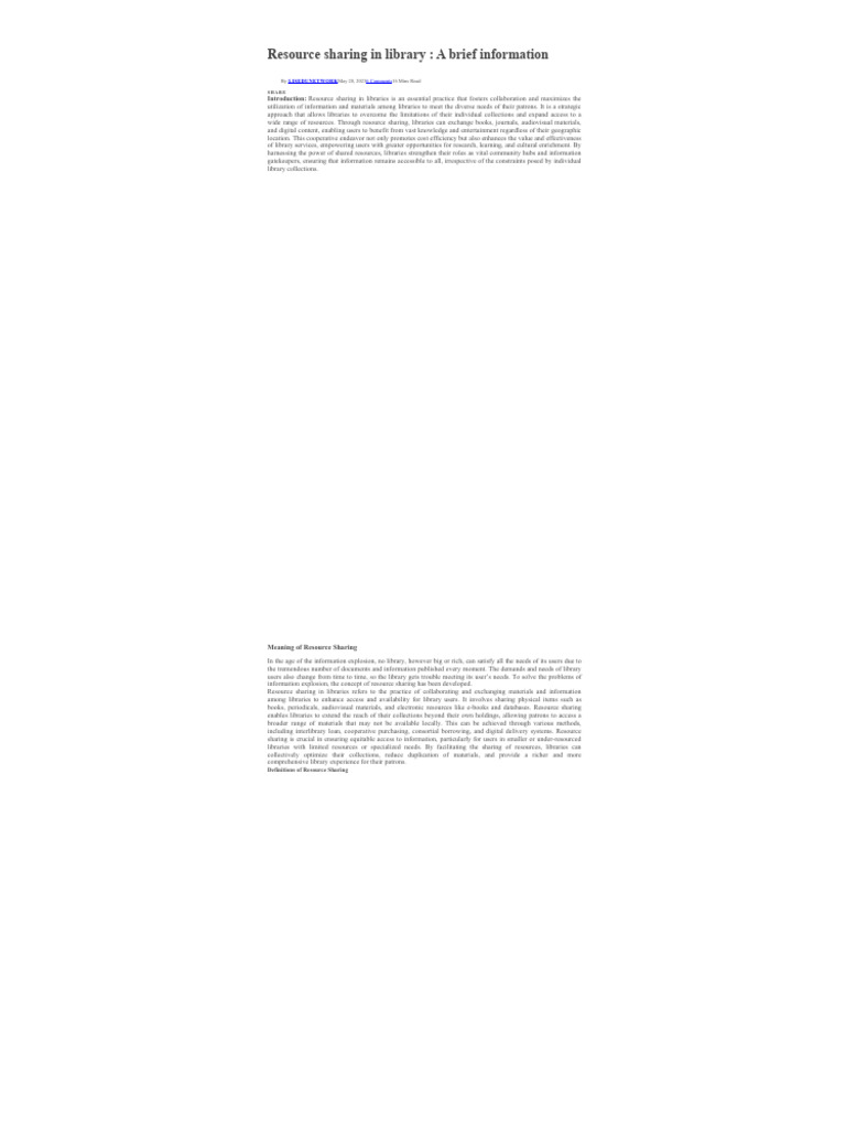Resource Sharing in Library | Download Free PDF | Libraries