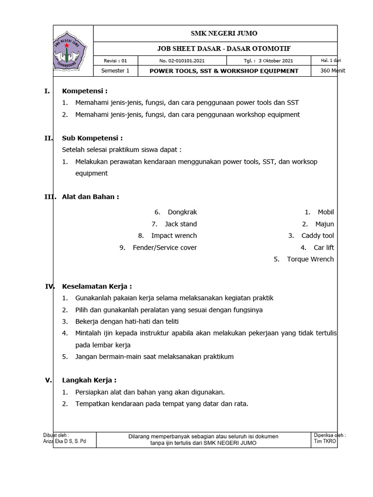 02-Jobsheet Power Tools & Workshop Equipment | PDF