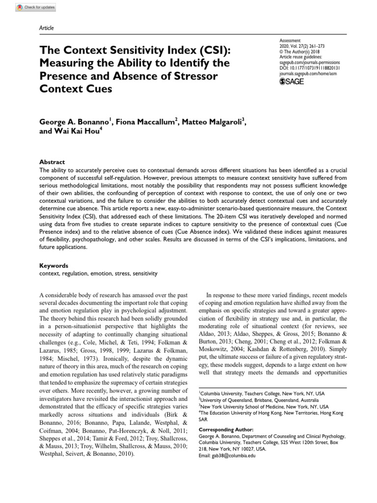 2020 Bonanno-et-Al Csi Assessment | PDF | Validity (Statistics) | Emotions