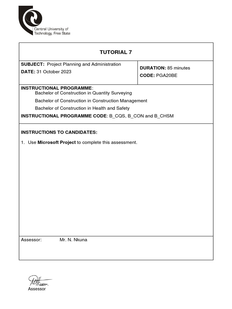 2023 Pga20be Tut7 - Ms Project | PDF
