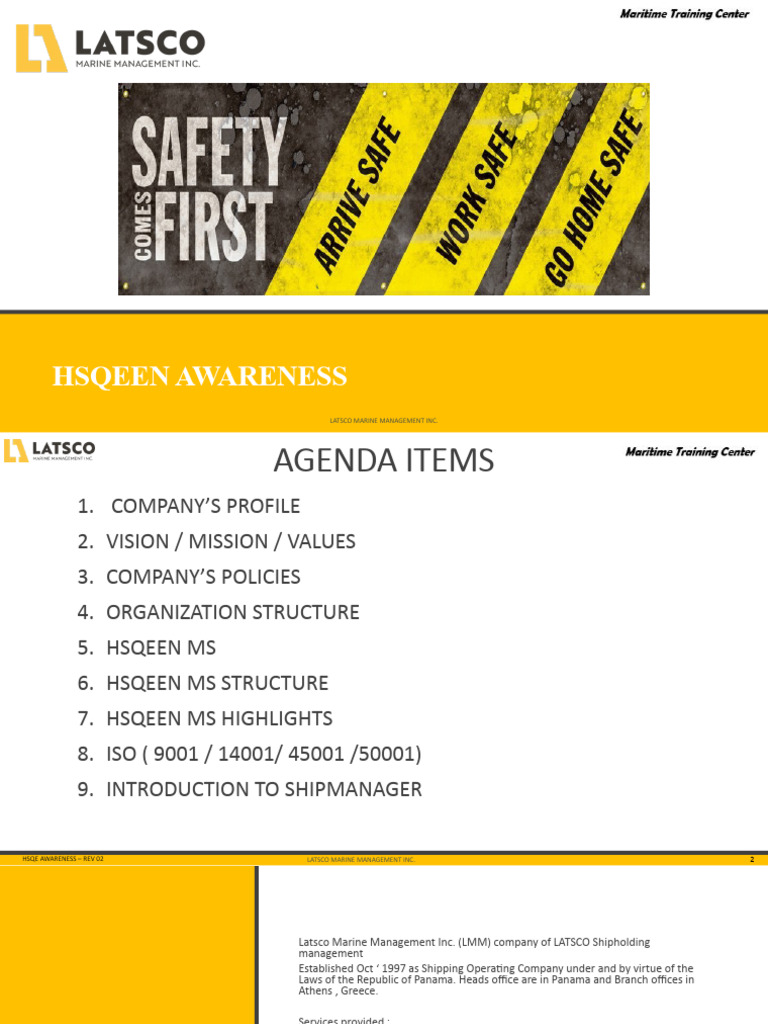 Latsco Marine HSQE Awareness Overview | PDF | Safety | Occupational ...