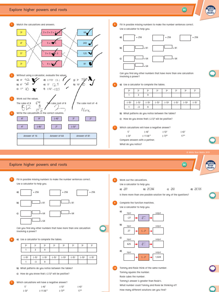 Y7 Spring Block 4 D14 Explore Higher Powers and Roots 2019 | PDF | Mathematics | Applied Mathematics