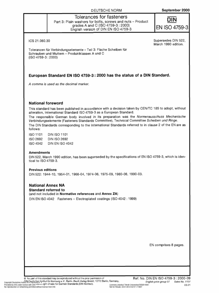 Din en Iso 4759-3 - 2000 | PDF