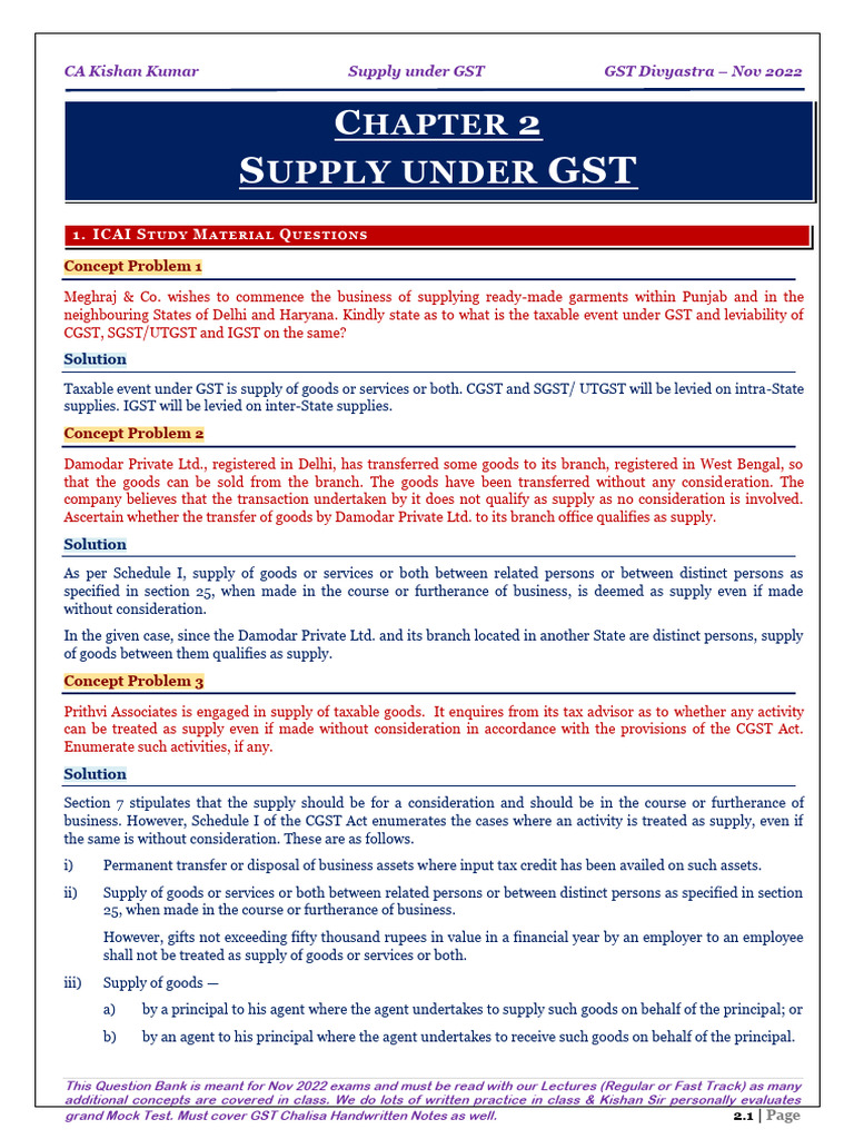 Chapter 2 Supply Under GST | PDF