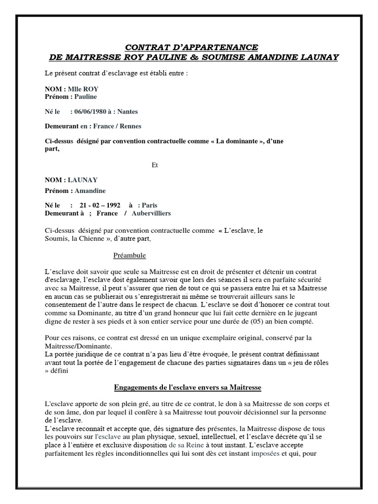 Contrat d'Appartenance BDSM | PDF