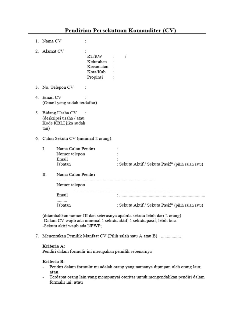 Persyaratan Pendirian CV - v2 23 | PDF