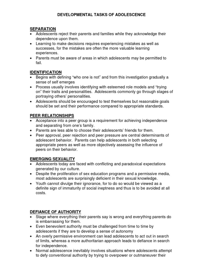 Developmental tasks of adolescence | PDF | Adolescence | Social Psychology