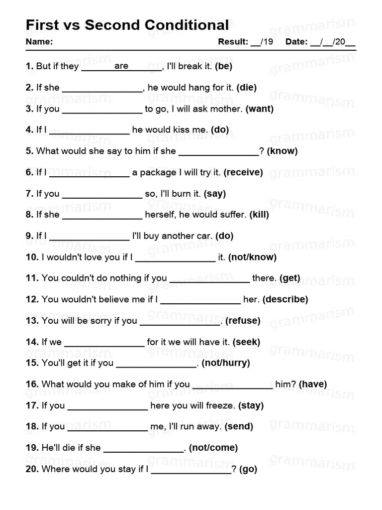 Grammarism First Vs Second Conditional Test 3 1061015 | PDF