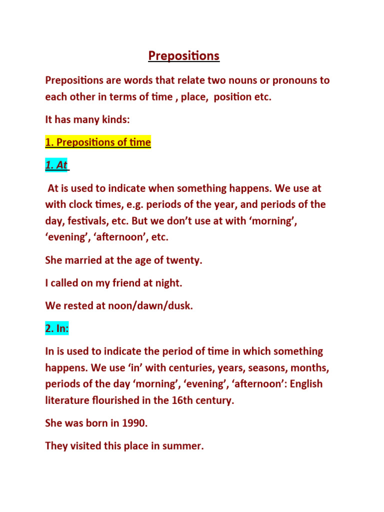 Understanding Prepositions in English | PDF | Grammatical Tense ...
