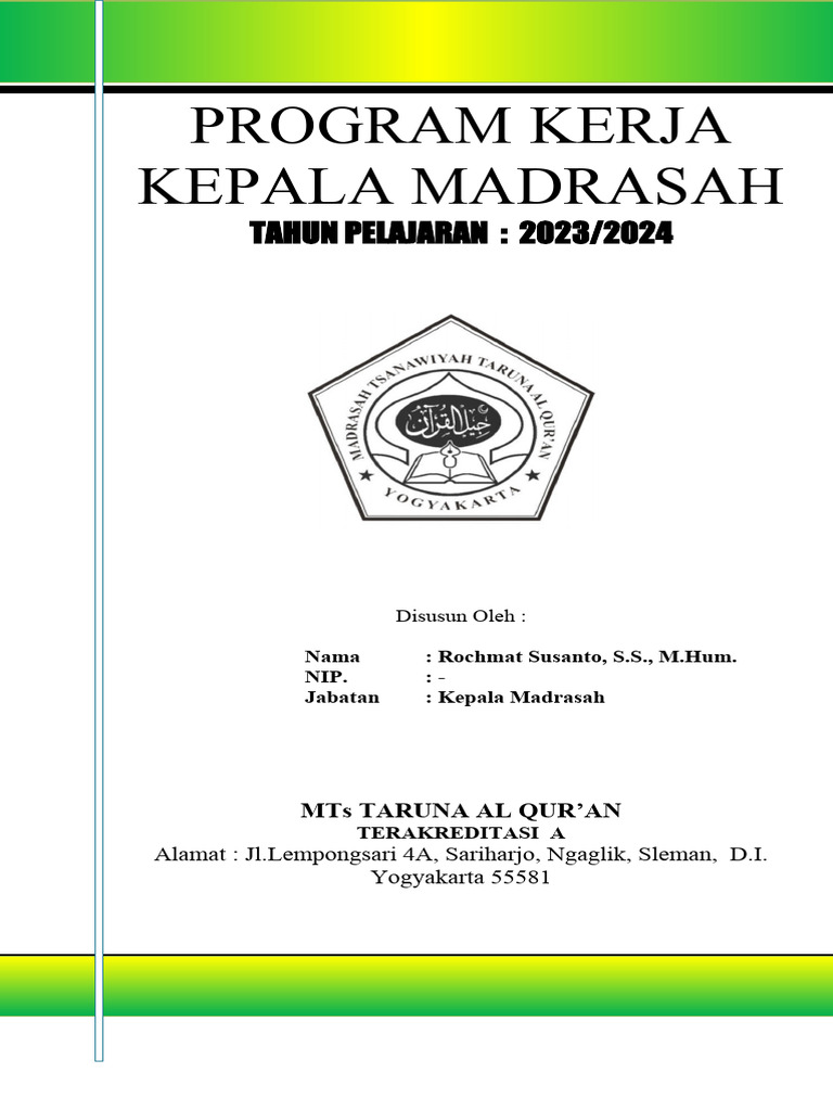 Cover Program Kerja Kepala Madrasah - 2022-2023 - Ghereh | PDF