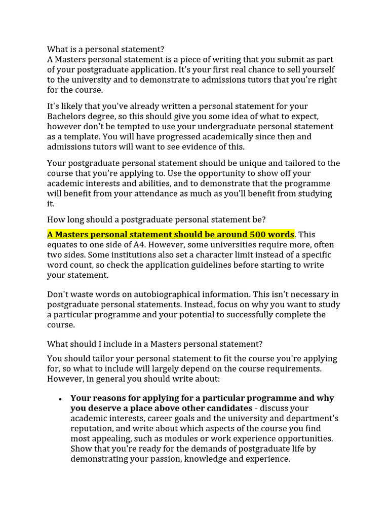 What Is A Personal Statement | PDF