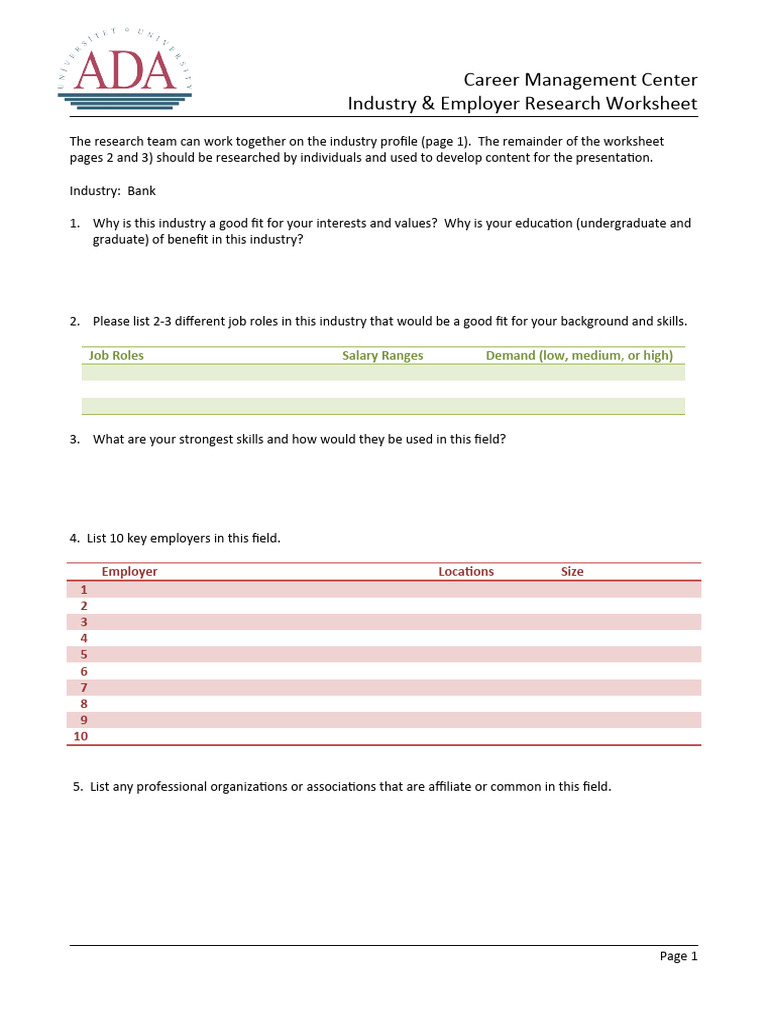 Employer Research Worksheet | PDF