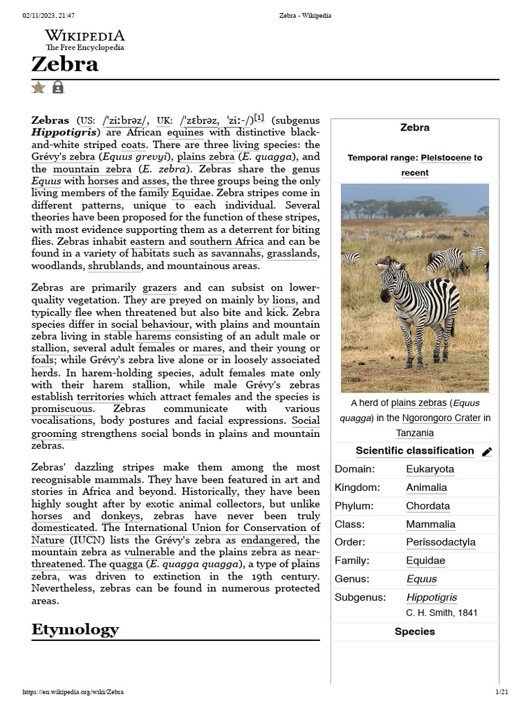 Zebra: Classification and Origins | PDF | Zebra | Equus (Genus)